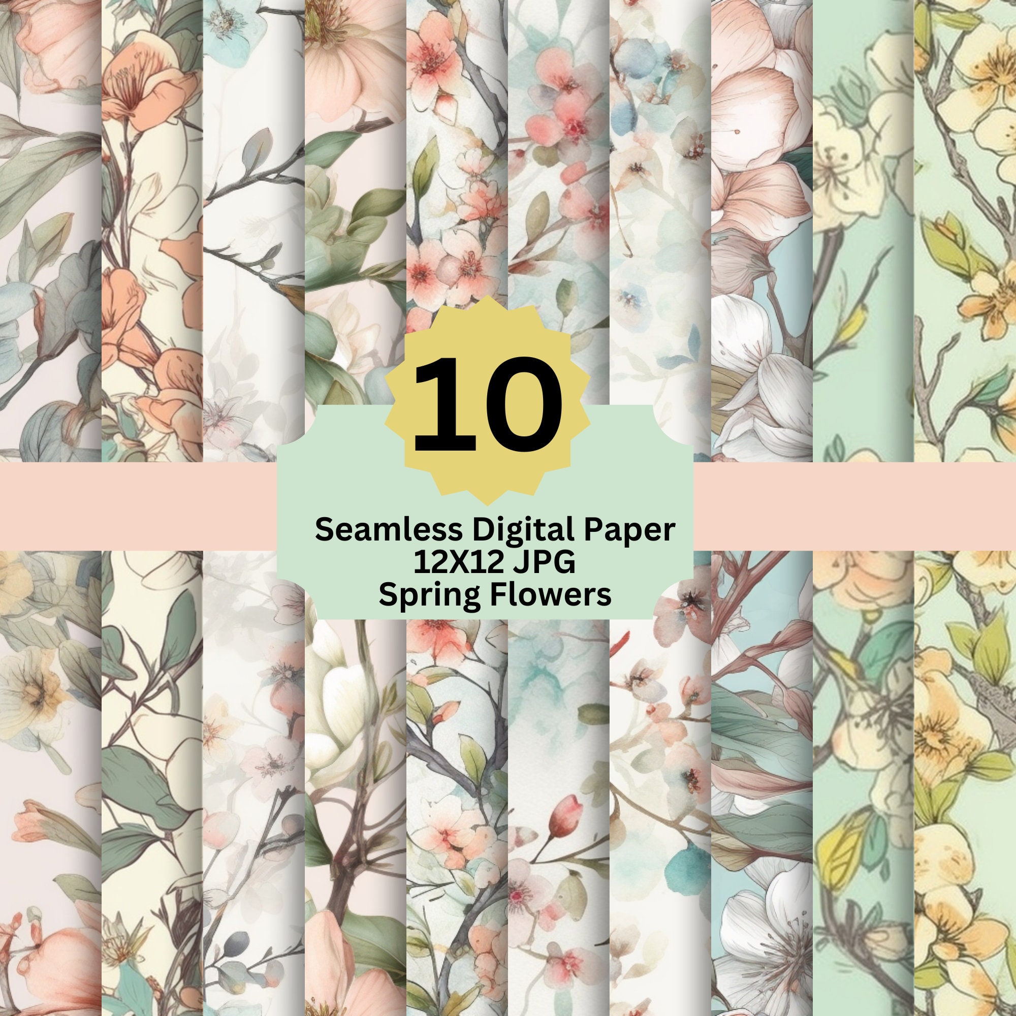 Scrapbook Digital Paper Seamless Floral Spring Blossom Digital ...