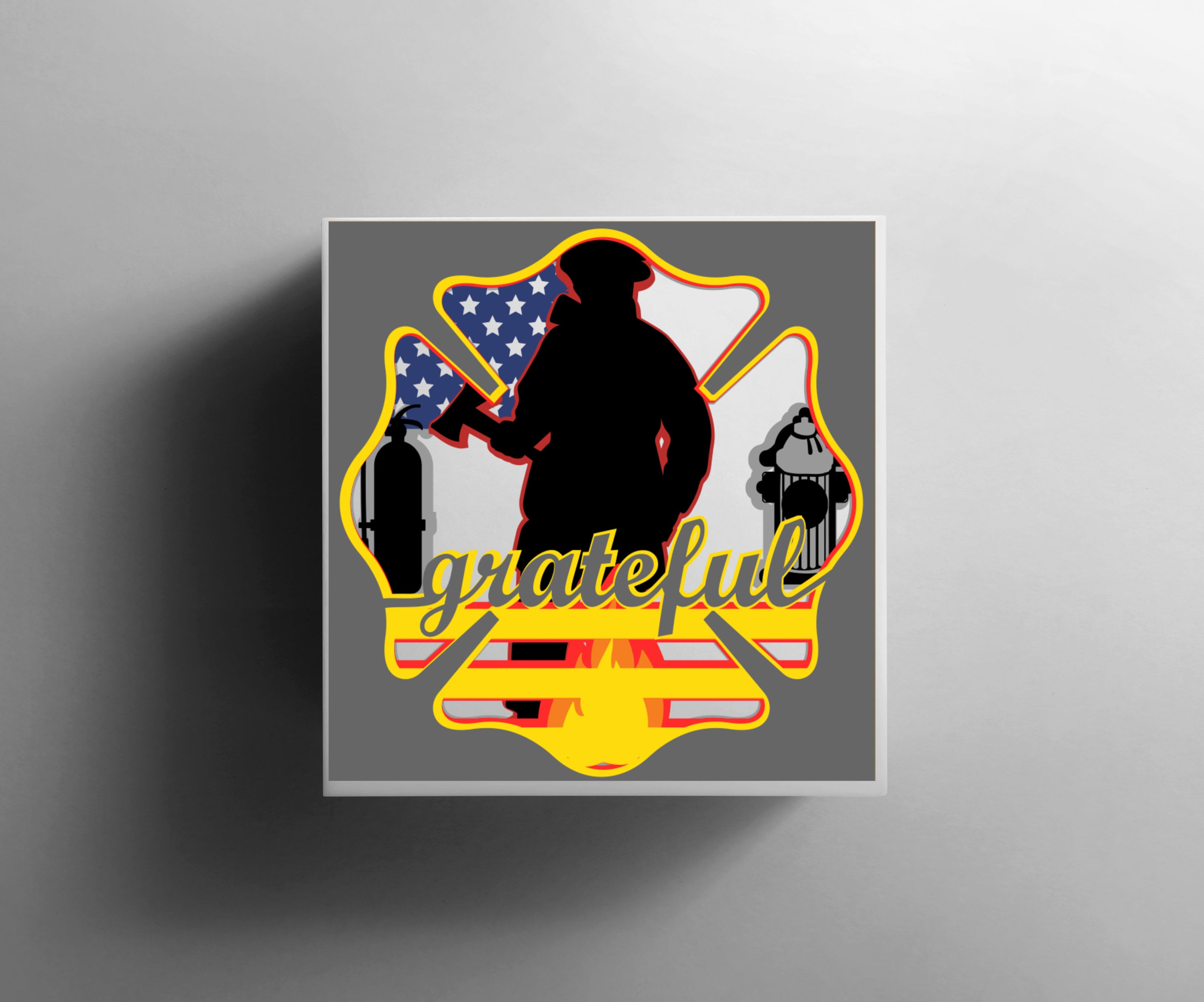 Layered Grateful Firefighter Shadow Box SVG Grateful for Firefighter 3D ...