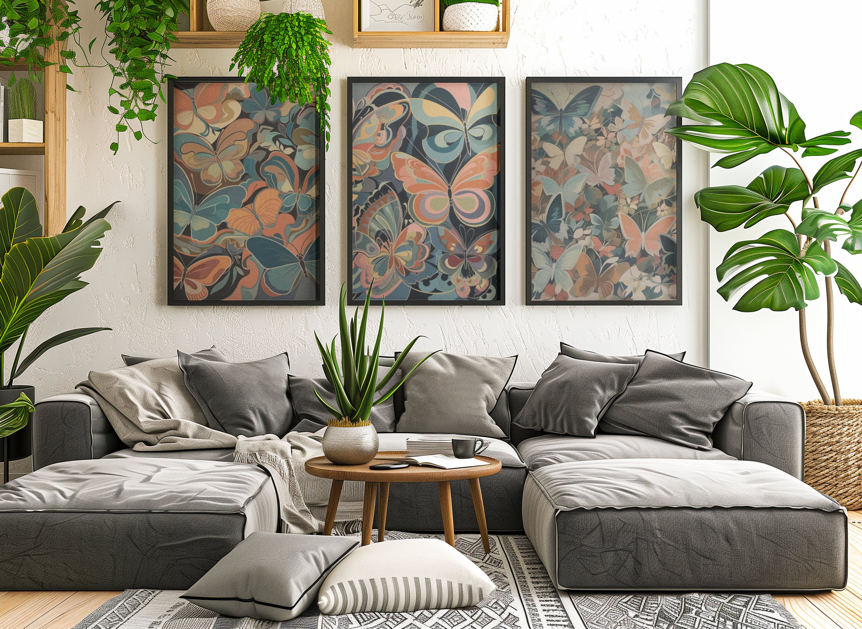 MCM Abstract Butterflies Wall Art Bundle Retro Pastel Mid Century ...