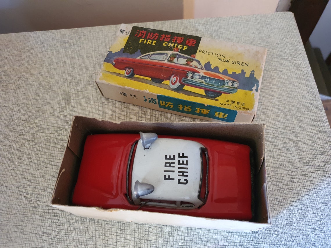 Vintage 1960s Tin Toy Fire Chief Car - Etsy