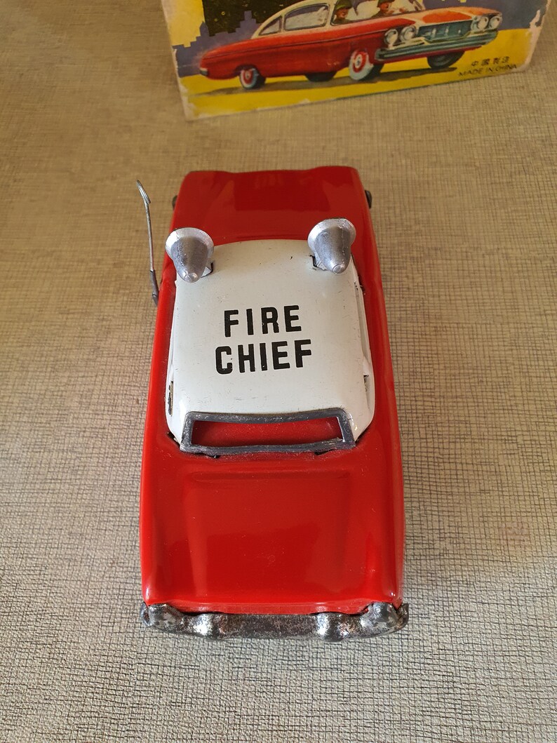 Vintage 1960s Tin Toy Fire Chief Car - Etsy