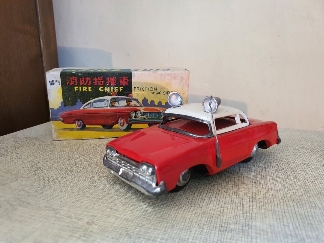 Vintage 1960s Tin Toy Fire Chief Car - Etsy