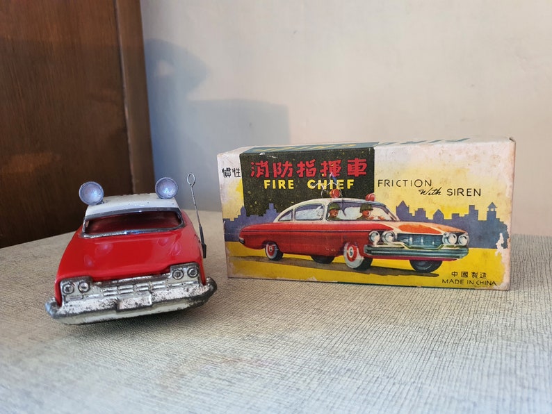 Vintage 1960s Tin Toy Fire Chief Car - Etsy