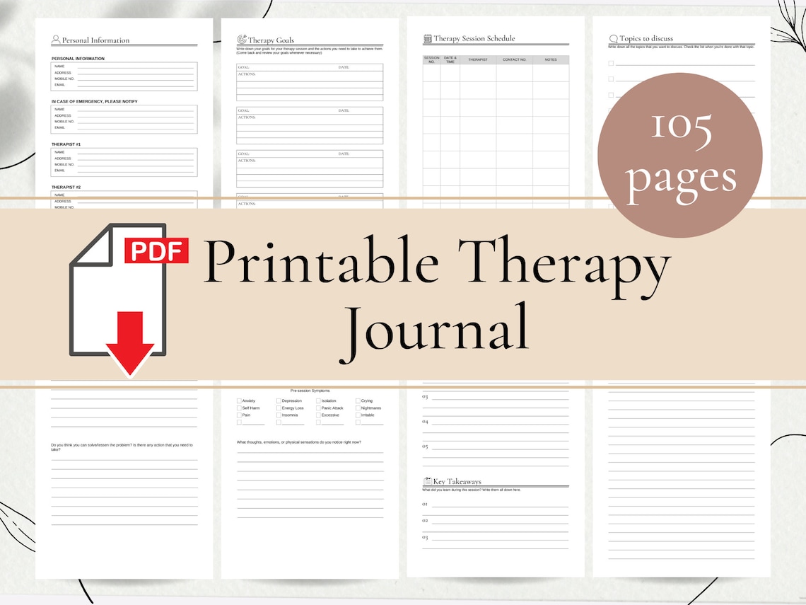 Printable Therapy Journal for Men and Women | Therapy Journal Printable ...