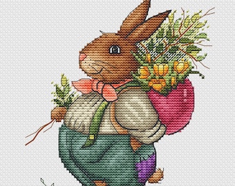Cute Rabbit Cross Stitch Pattern Cartoon PDF Pattern Hare Embroidery ...