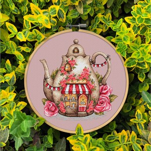 Tea House Cross Stitch Pattern Tea Pot Pattern Tea Shop Embroidery ...