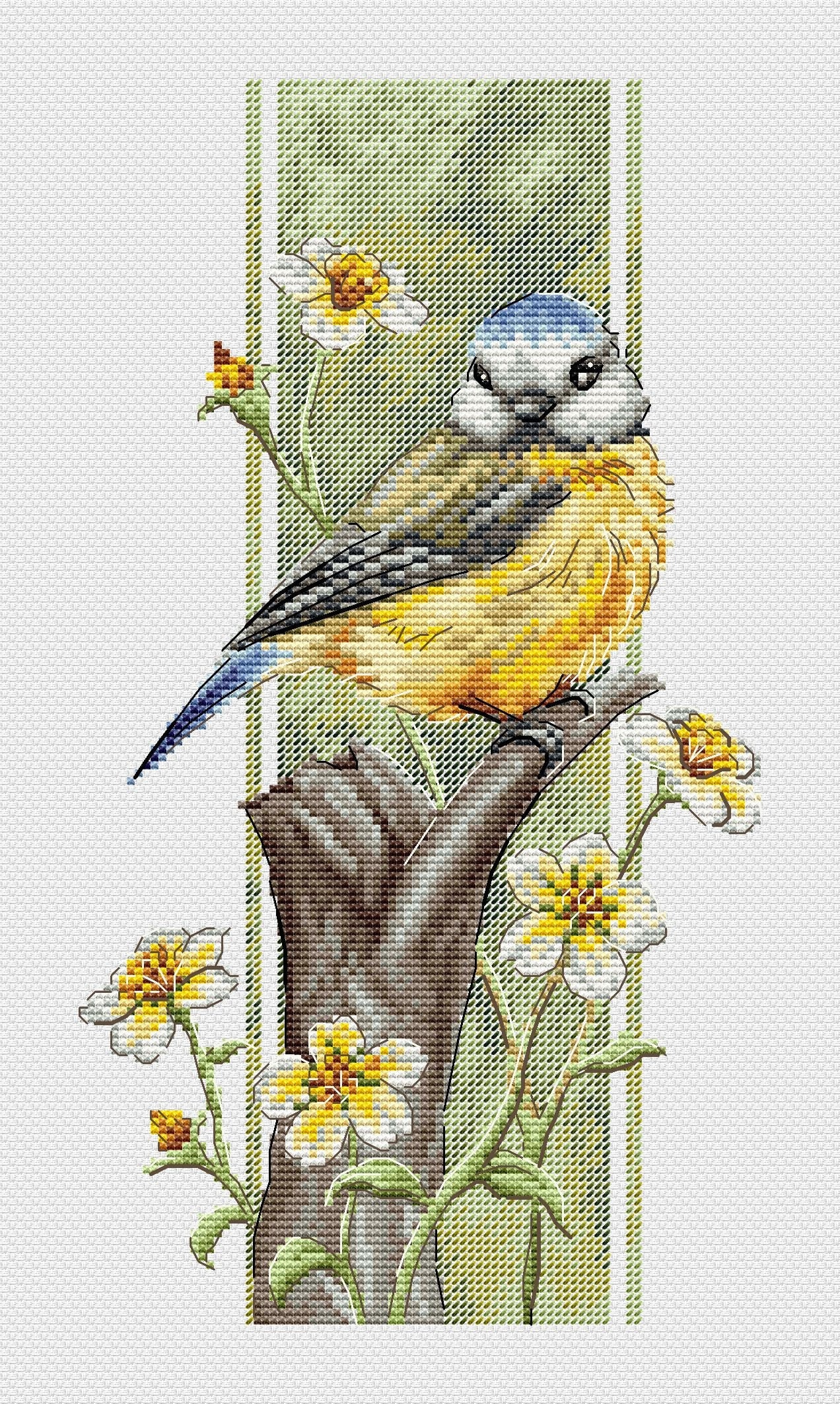 Titmouse Bird Cross Stitch Pattern, Floral Summer Design (PDF Download ...