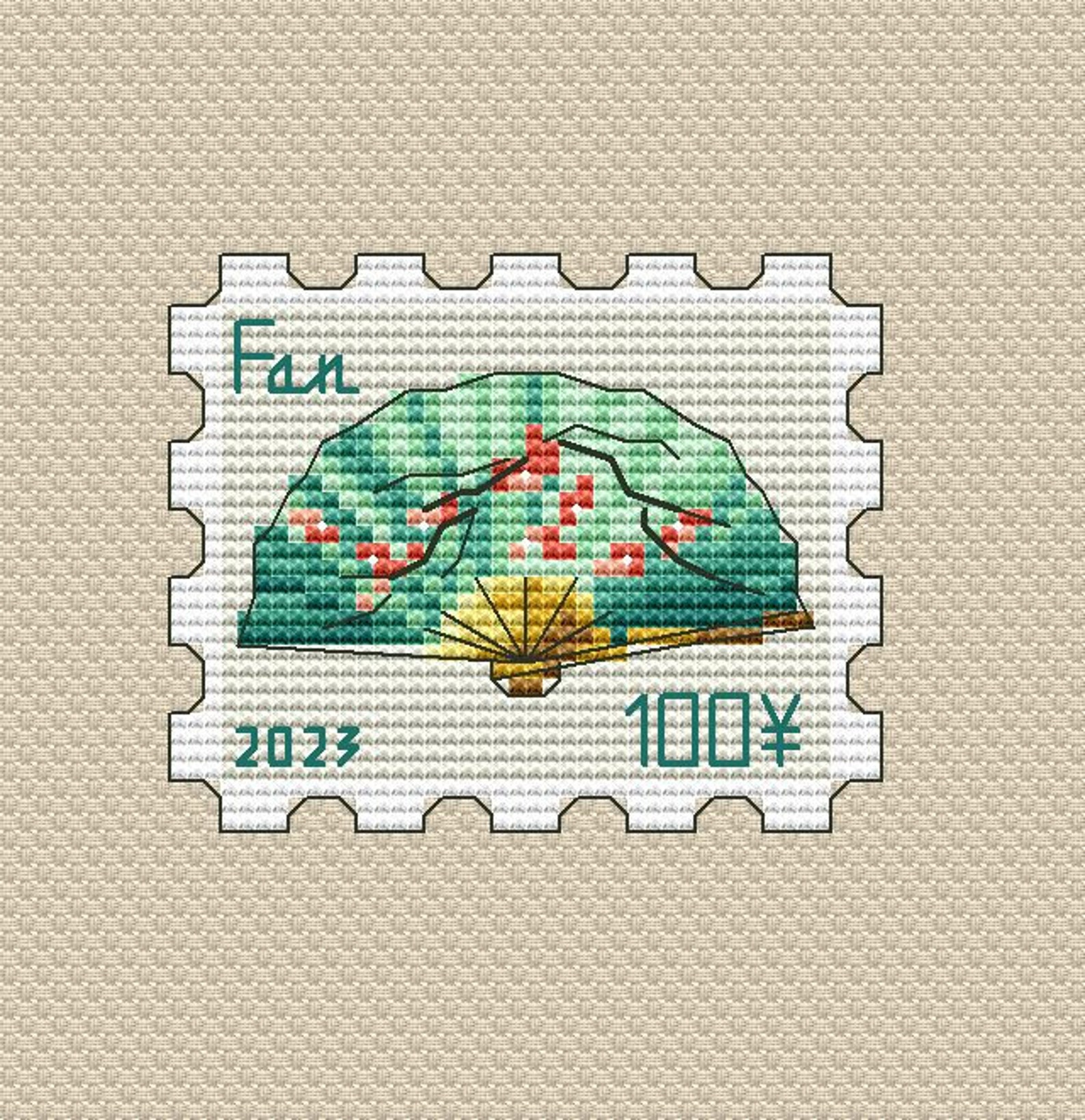 Fan Cross Stitch Pattern Postage Stamp Pattern Asian Fan PDF - Etsy