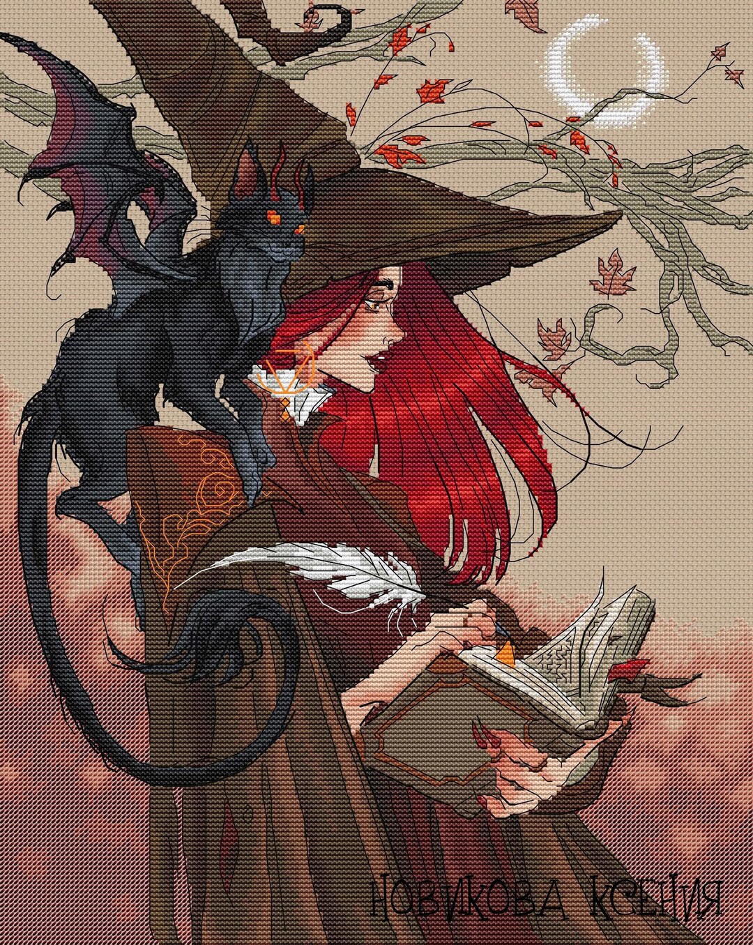 Witch Cross Stitch Pattern Magic Cat Pattern Halloween PDF Pattern ...