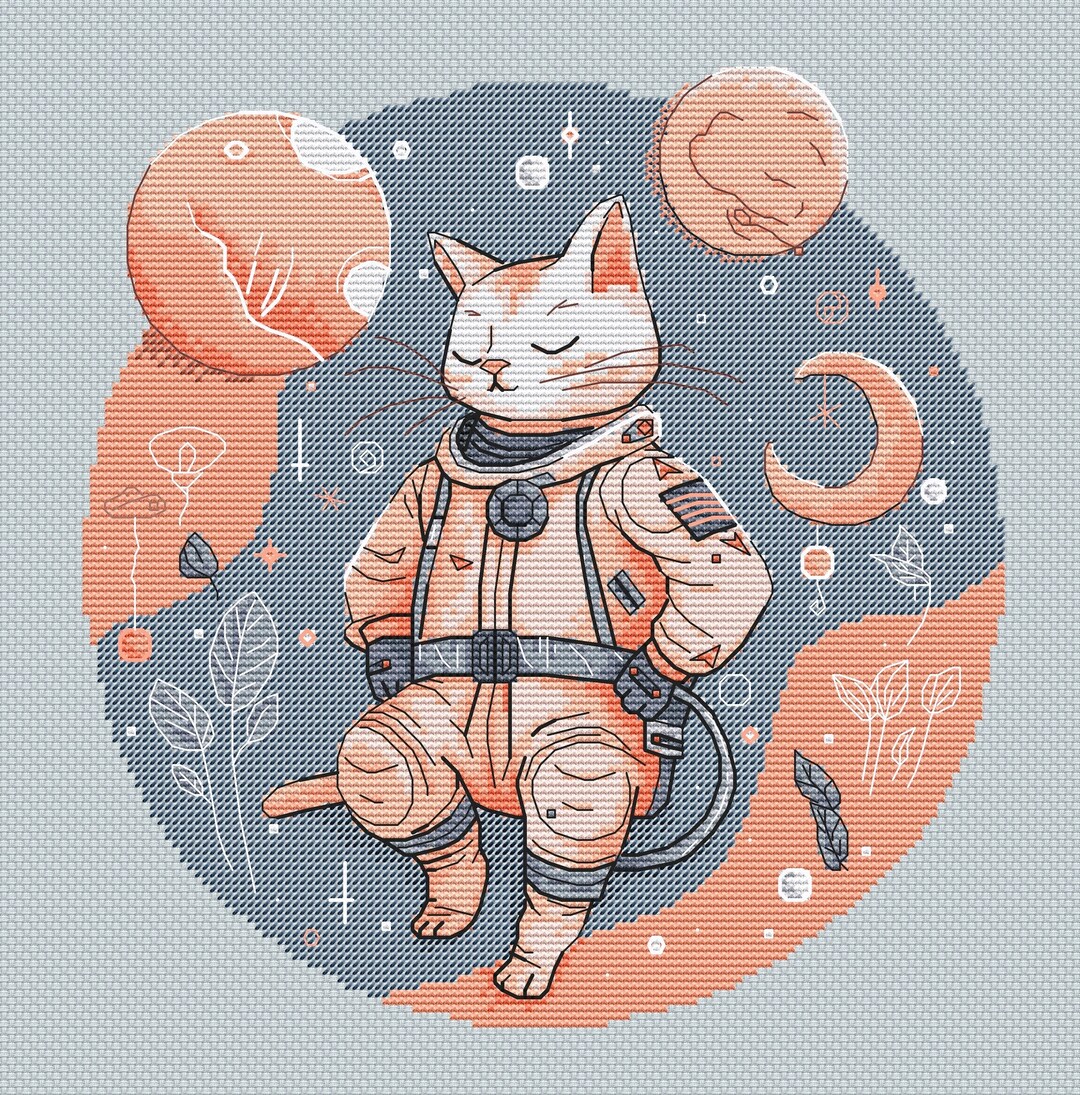 Space Cat Cross Stitch Pattern Astronaut Pattern Cute Cat PDF Pattern ...
