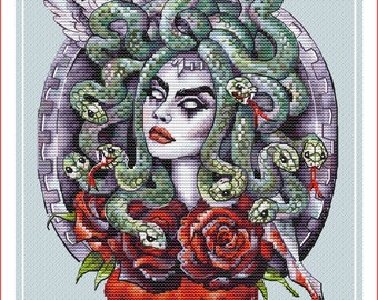 Medusa Stained Glass Cross Stitch Pattern Mythical Serpent - Etsy