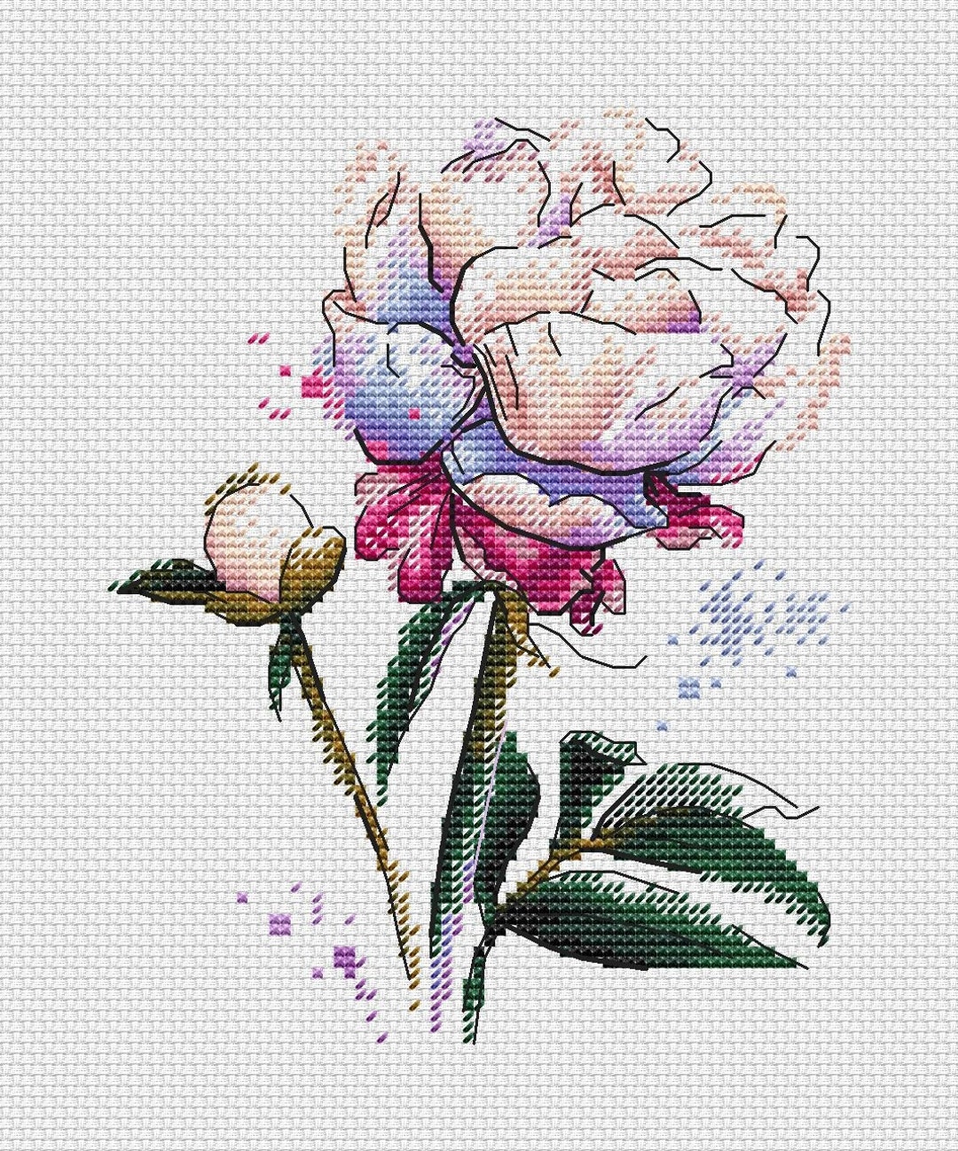 Peony Cross Stitch Pattern Flower Pattern Floral PDF Pattern White ...