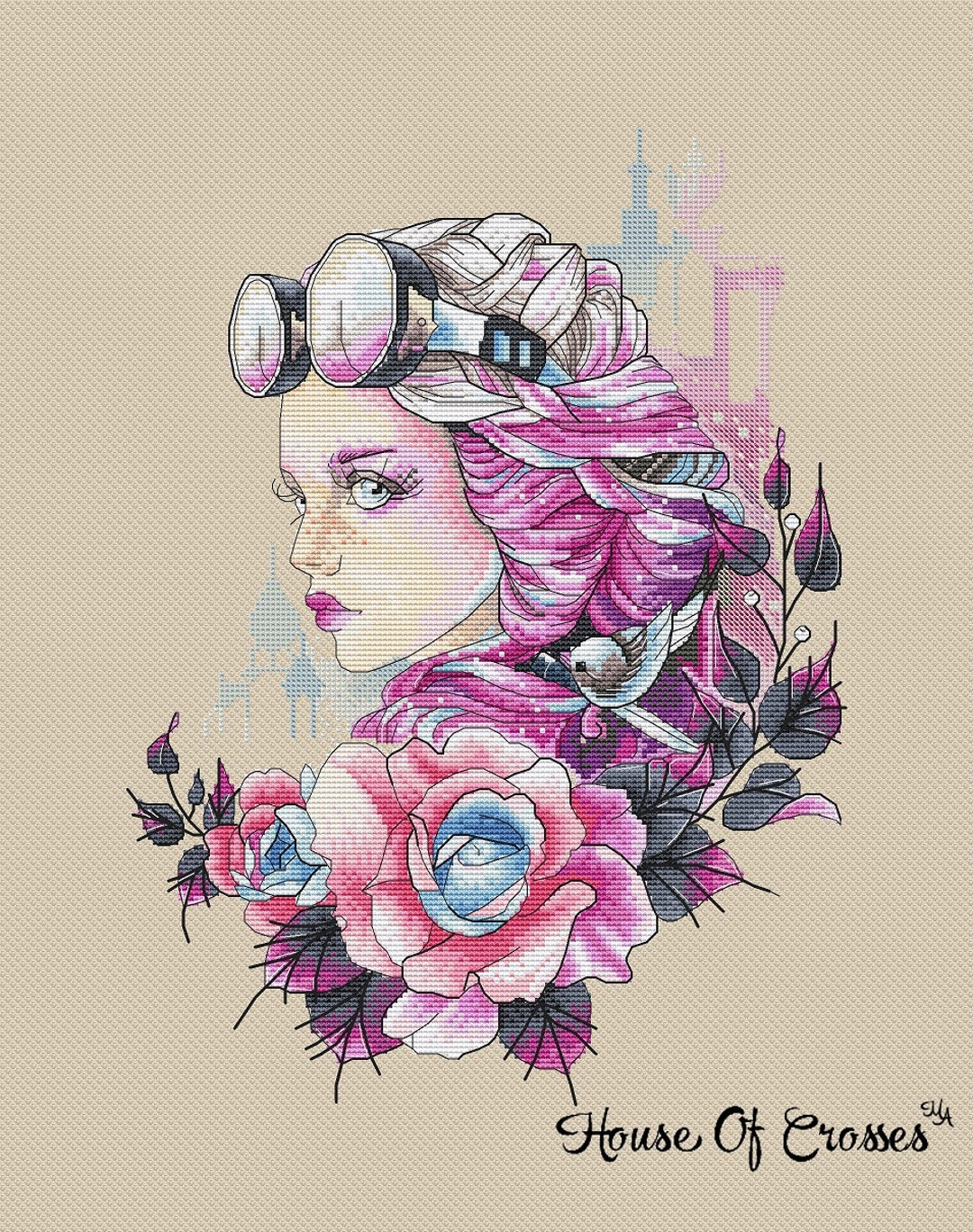Steampunk Girl Cross Stitch Pattern Steampunk Goggles Pattern Fantasy ...