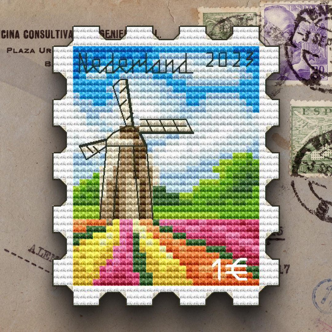 Netherlands Windmill Cross Stitch Pattern, Tulip Flowers (PDF Pattern ...
