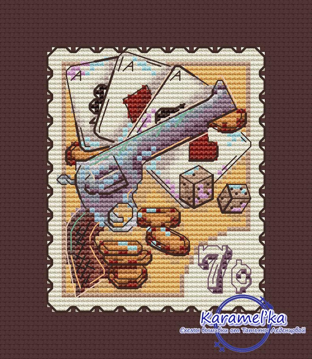 Gambling Cross Stitch Pattern Revolver PDF Pattern Cards Embroidery ...