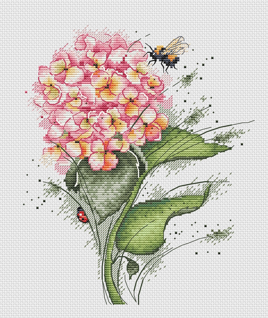 Watercolor Flower Cross Stitch Pattern Bumblebee PDF Pattern Ladybug ...