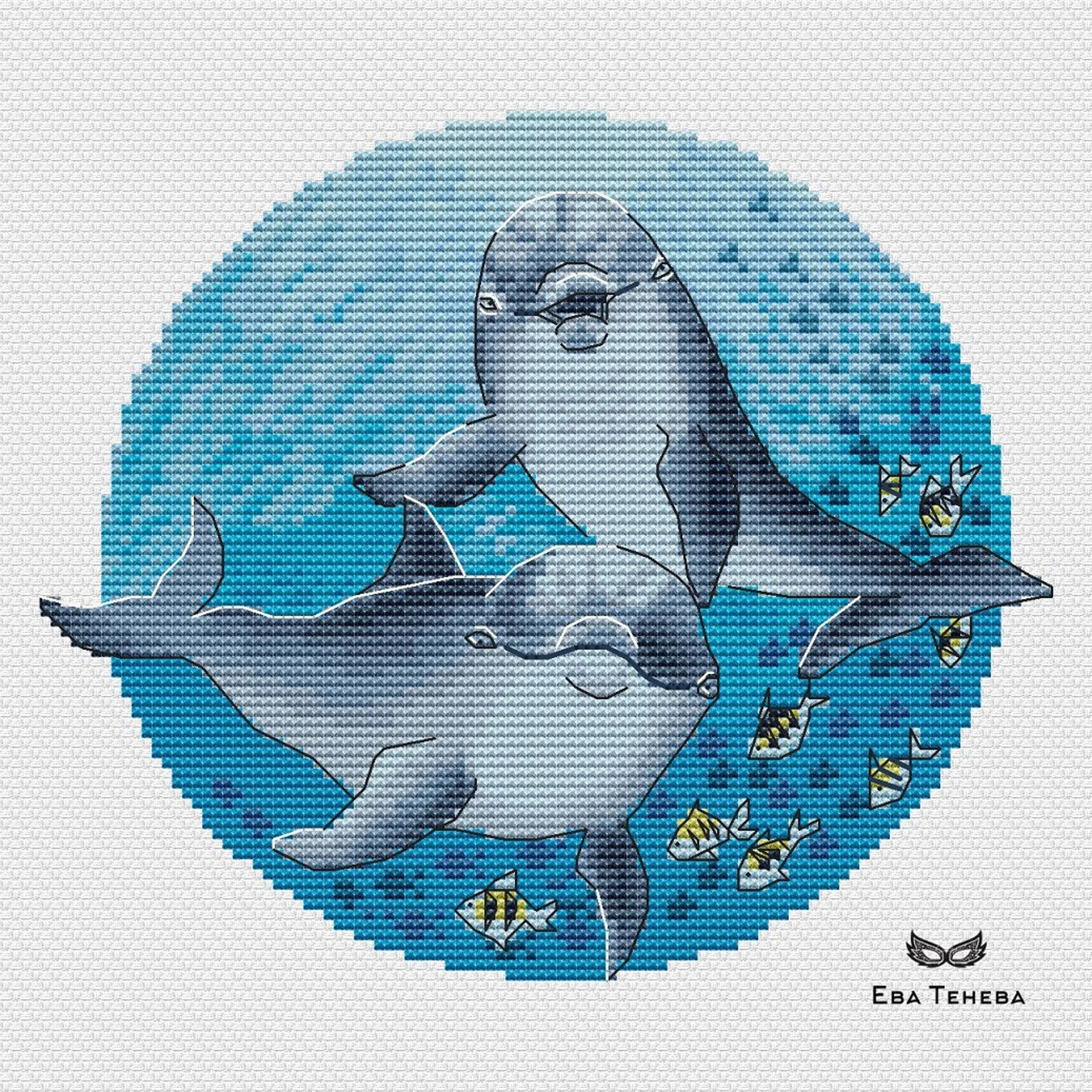 Dolphins Cross Stitch Pattern, Aquatic Modern Cross Stitch Pattern ...