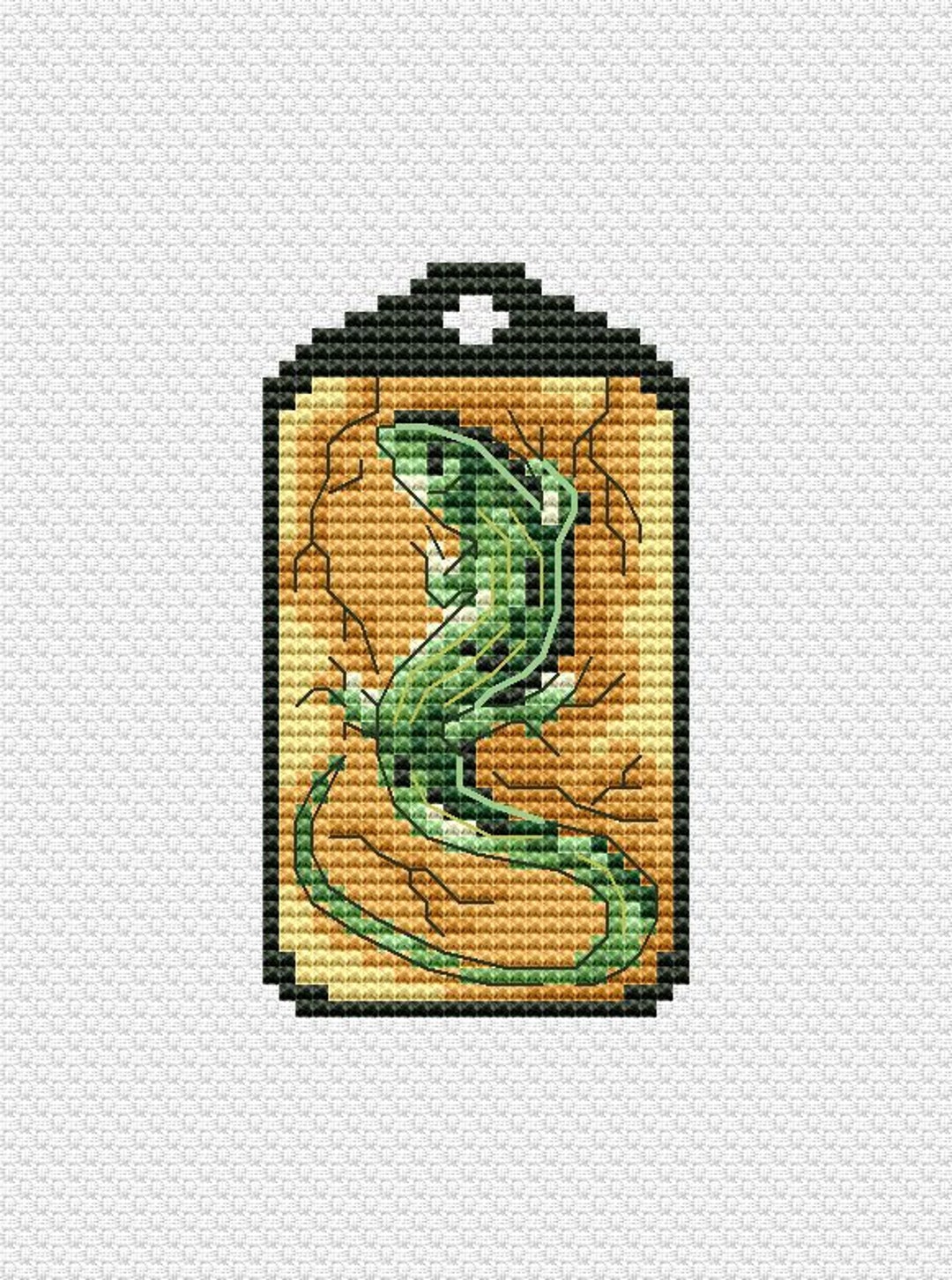 Lizard Cross Stitch Pattern Tag Pattern Keychain PDF Pattern Small Pattern Mini Pattern Easy DMC ...