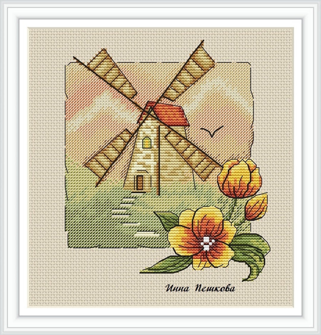 Windmill Cross Stitch Pattern Countryscape PDF Pattern Floral ...