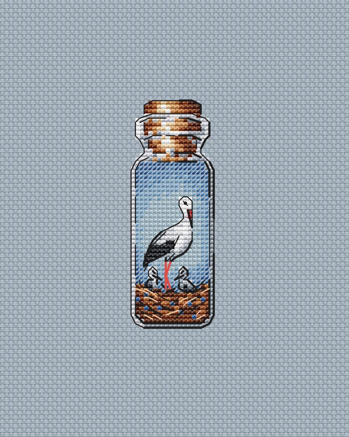 Stork & Bottle Cross Stitch Pattern, Birds Nest Chart (PDF Download) - Etsy