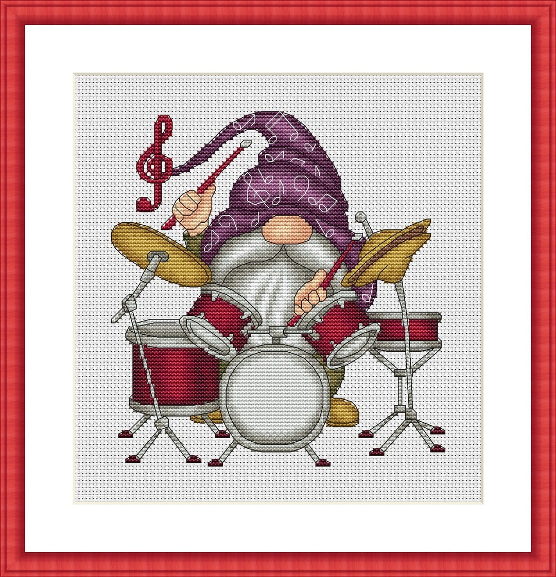 Gnome Drummer Cross Stitch Pattern Drums PDF Pattern Cute Gnome ...