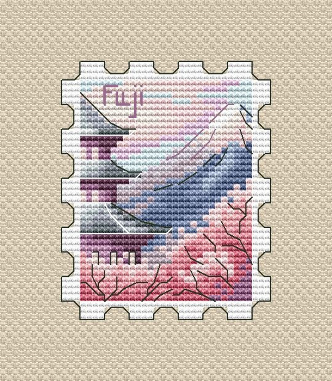 Mount Fuji Cross Stitch Pattern Postage Stamp Pattern Japan PDF Pattern ...