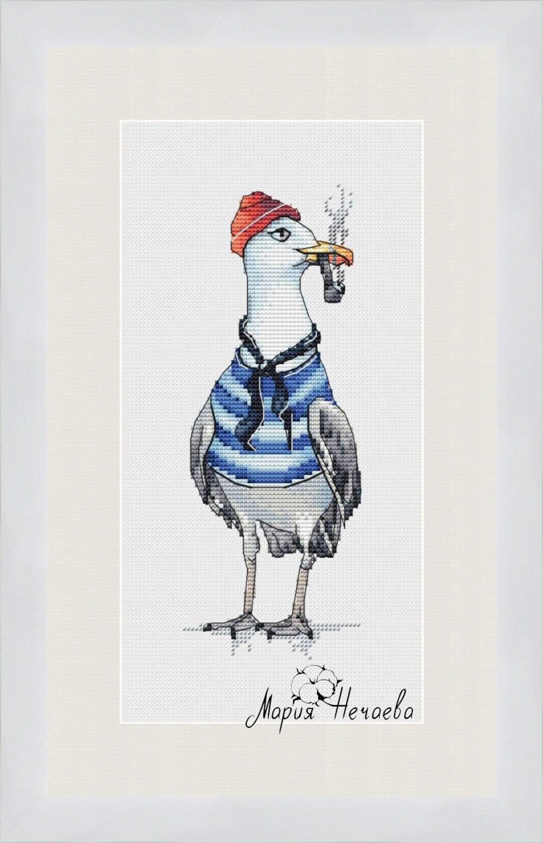 Seagull Sailor Cross Stitch Pattern Funny Bird Pattern PDF Bird ...