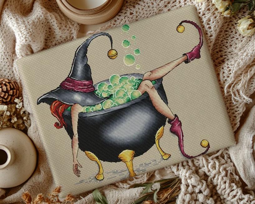 Witch Cauldron Cross Stitch Pattern, Halloween Embroidery (PDF Download ...