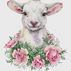 Lamb Cross Stitch Pattern Sheep Pattern Roses Embroidery Flowers ...
