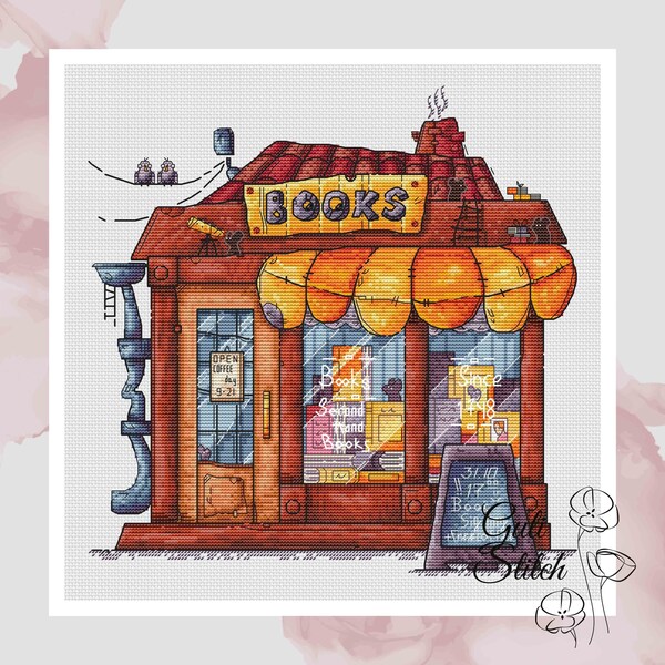 Bookstore Cross Stitch Pattern - Etsy