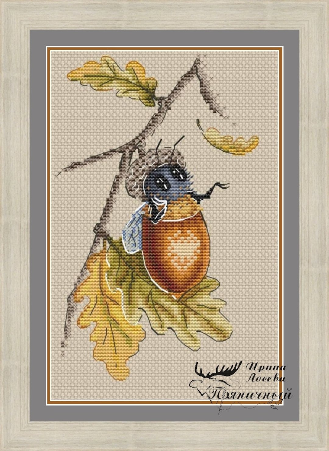 Beetle Acorn Cross Stitch Pattern, Nature Art (PDF Pattern) - Etsy
