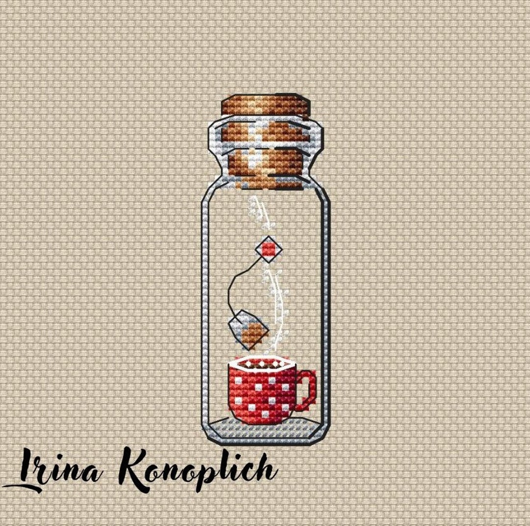 Tea Cup Cross Stitch Pattern Bottle Pattern Tea Bag PDF Pattern Small ...