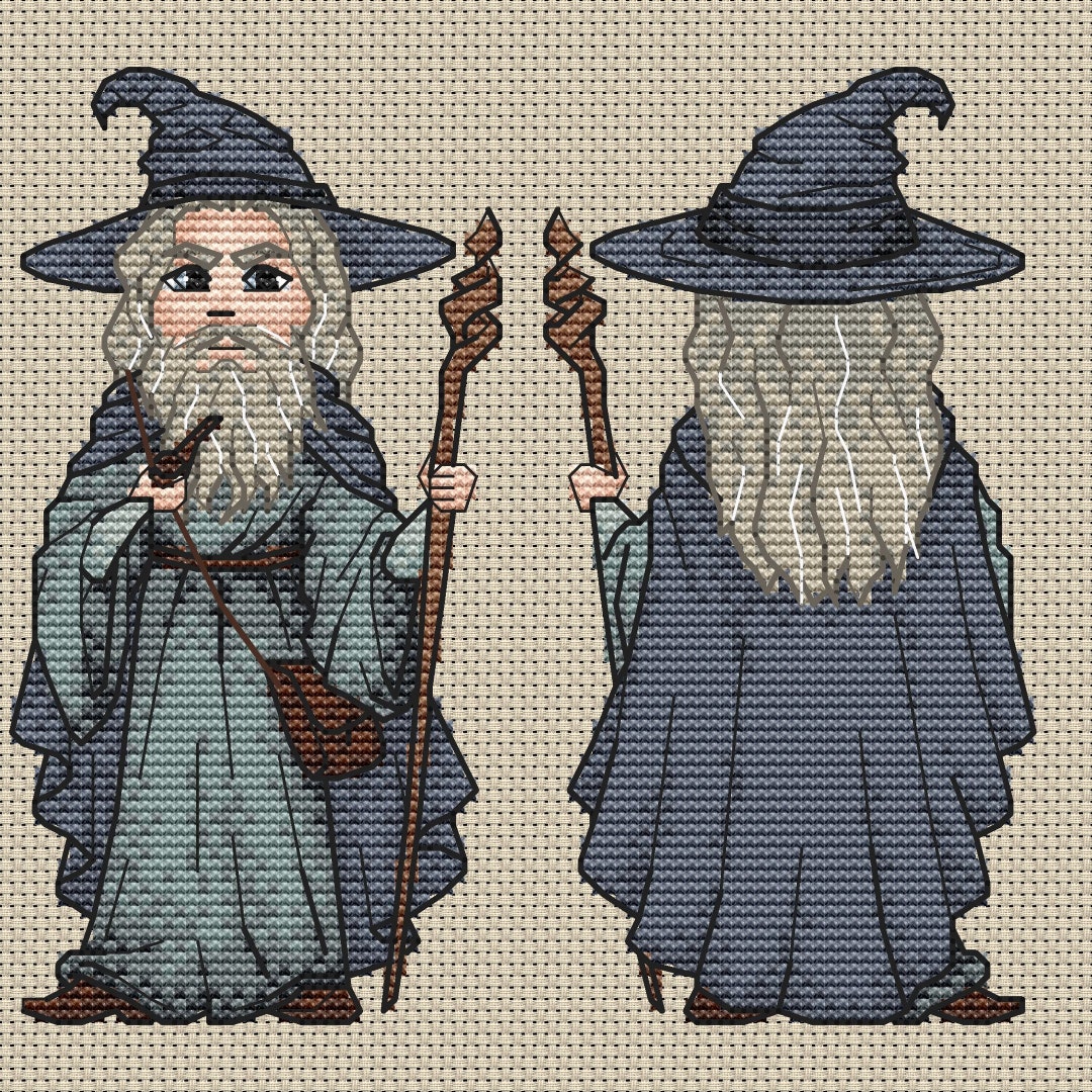 Grey Wizard Cross Stitch Pattern Mage Pattern Fantasy Pattern Middle ...