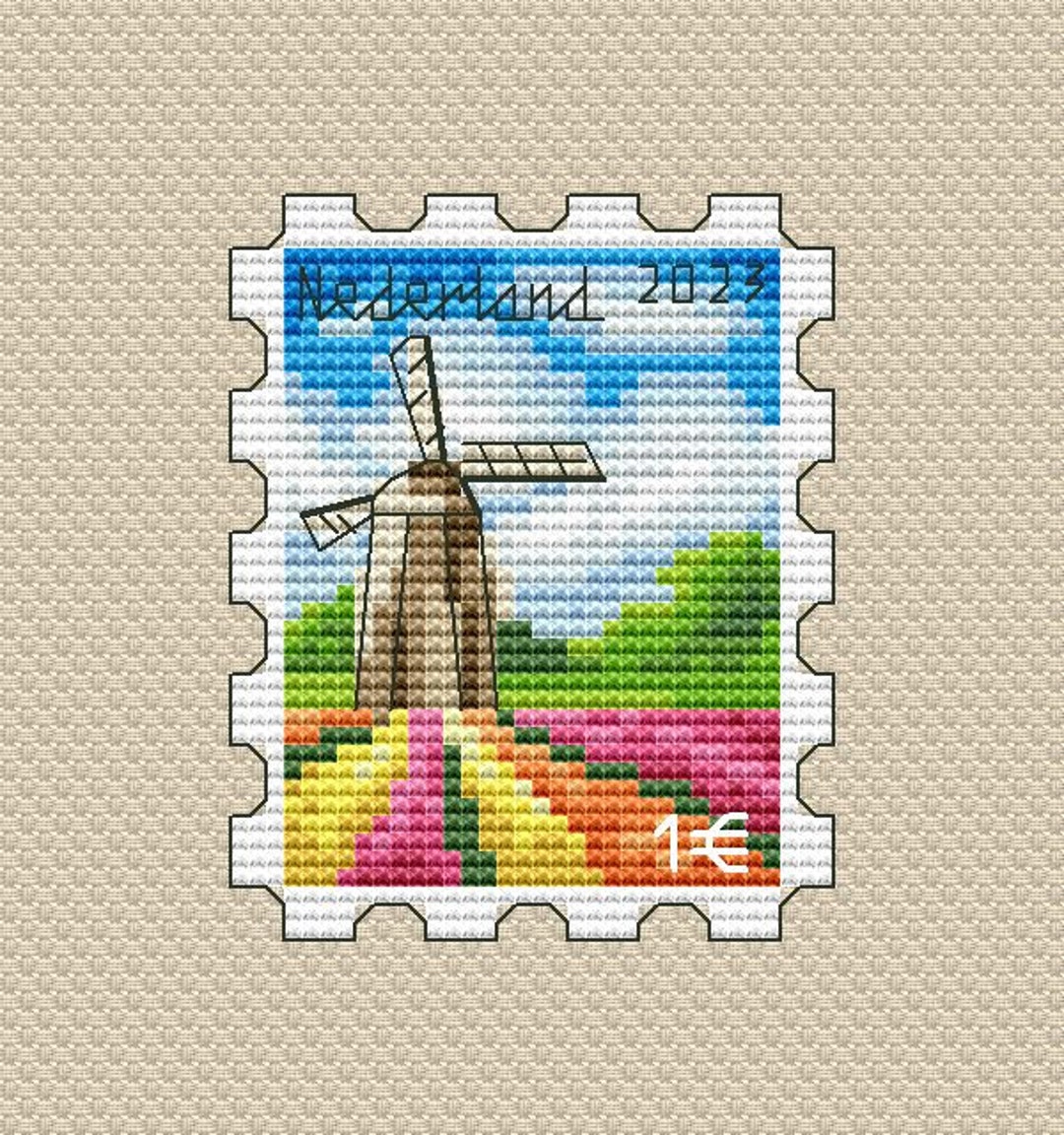 Netherlands Cross Stitch Pattern Postage Stamp Pattern Windmill PDF ...