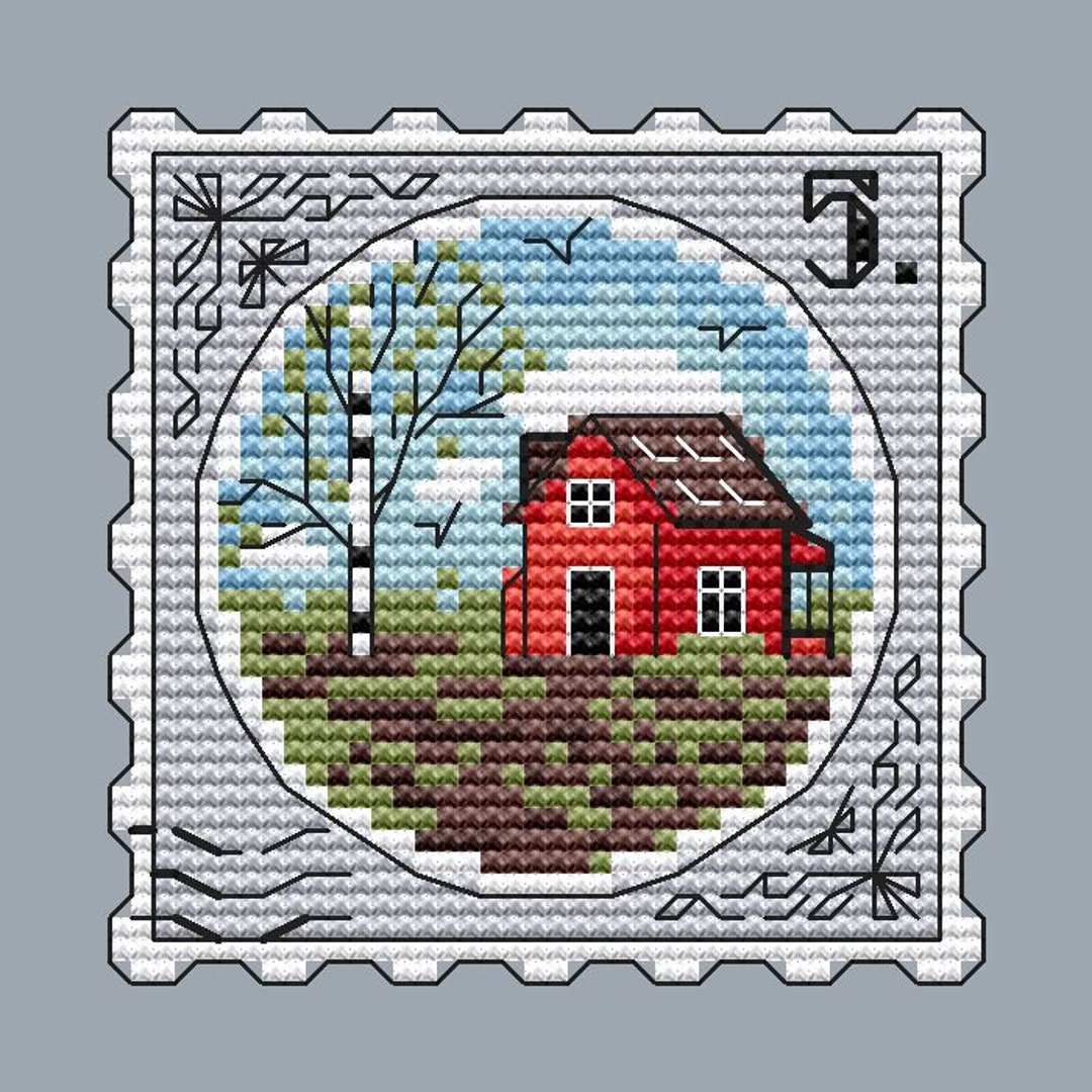 House Cross Stitch Pattern Postage Stamp Pattern Cottage Embroidery ...