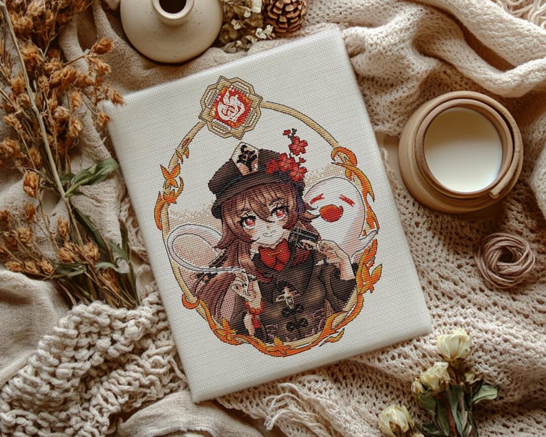 Hu Tao Cross Stitch Pattern | Genshin Portrait, Fantasy Girl (PDF ...