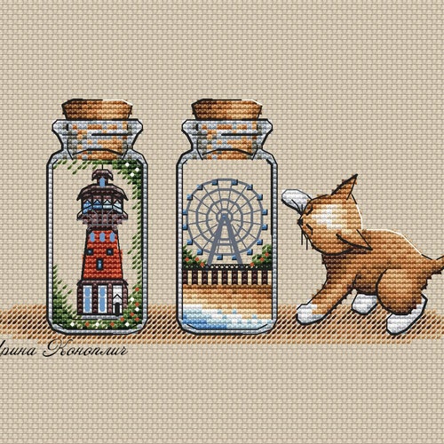 Kitten Cross Stitch Pattern Bottles Pattern Ferris Wheel PDF - Etsy