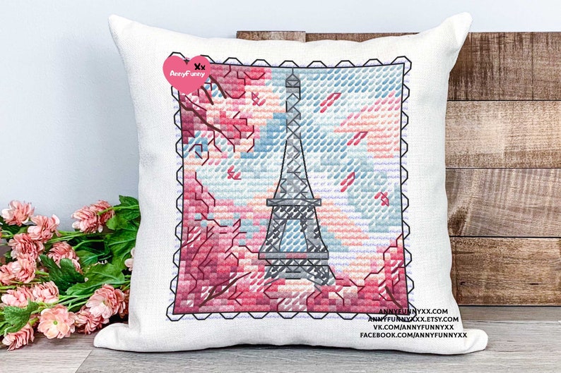 Eiffel Tower Cross Stitch Pattern: Paris Postage Stamp (PDF Pattern) - Etsy