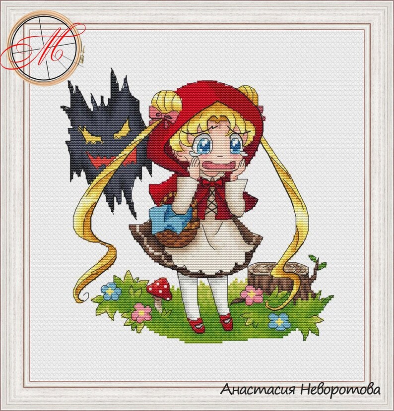 Anime Girl Cross Stitch Pattern Red Riding Hood Pattern Anime - Etsy
