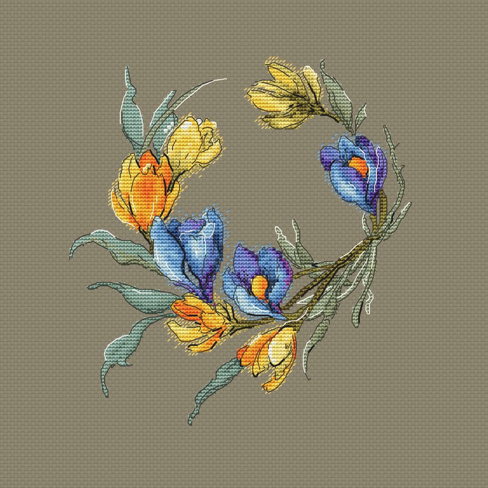 Crocuses Cross Stitch Pattern Flowers Pattern Floral Embroidery Wreath ...