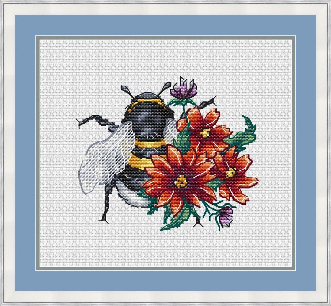 Bumblebee Cross Stitch Pattern Bee Pattern Flowers Embroidery Floral ...