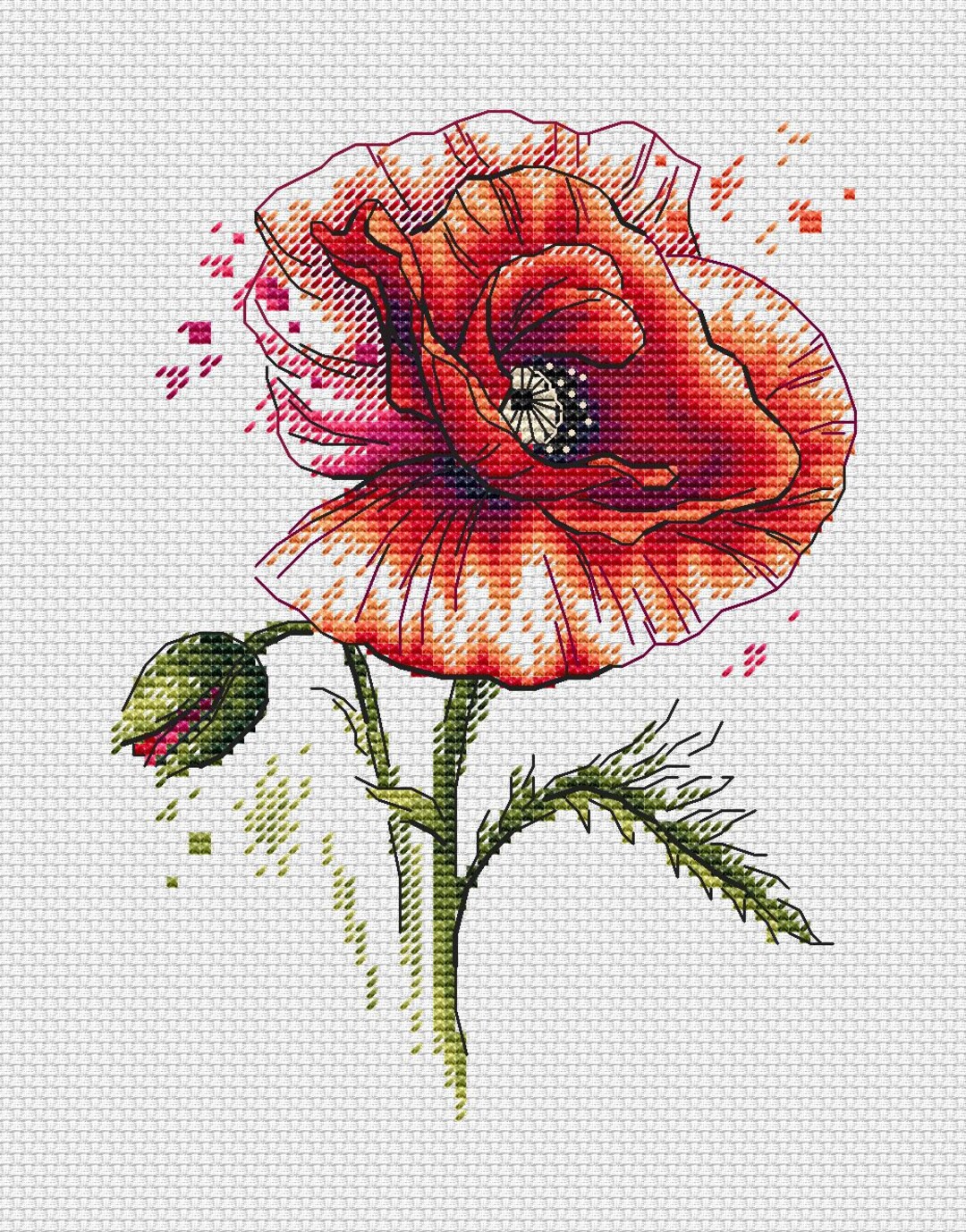 Red Poppy Cross Stitch Pattern Flower Pattern Floral PDF Pattern Red ...