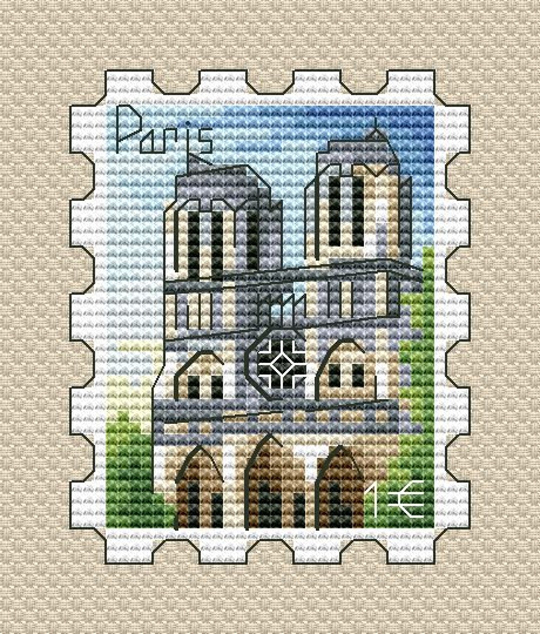 Notre-dame Cross Stitch Pattern Postage Stamp Pattern Paris PDF Pattern ...