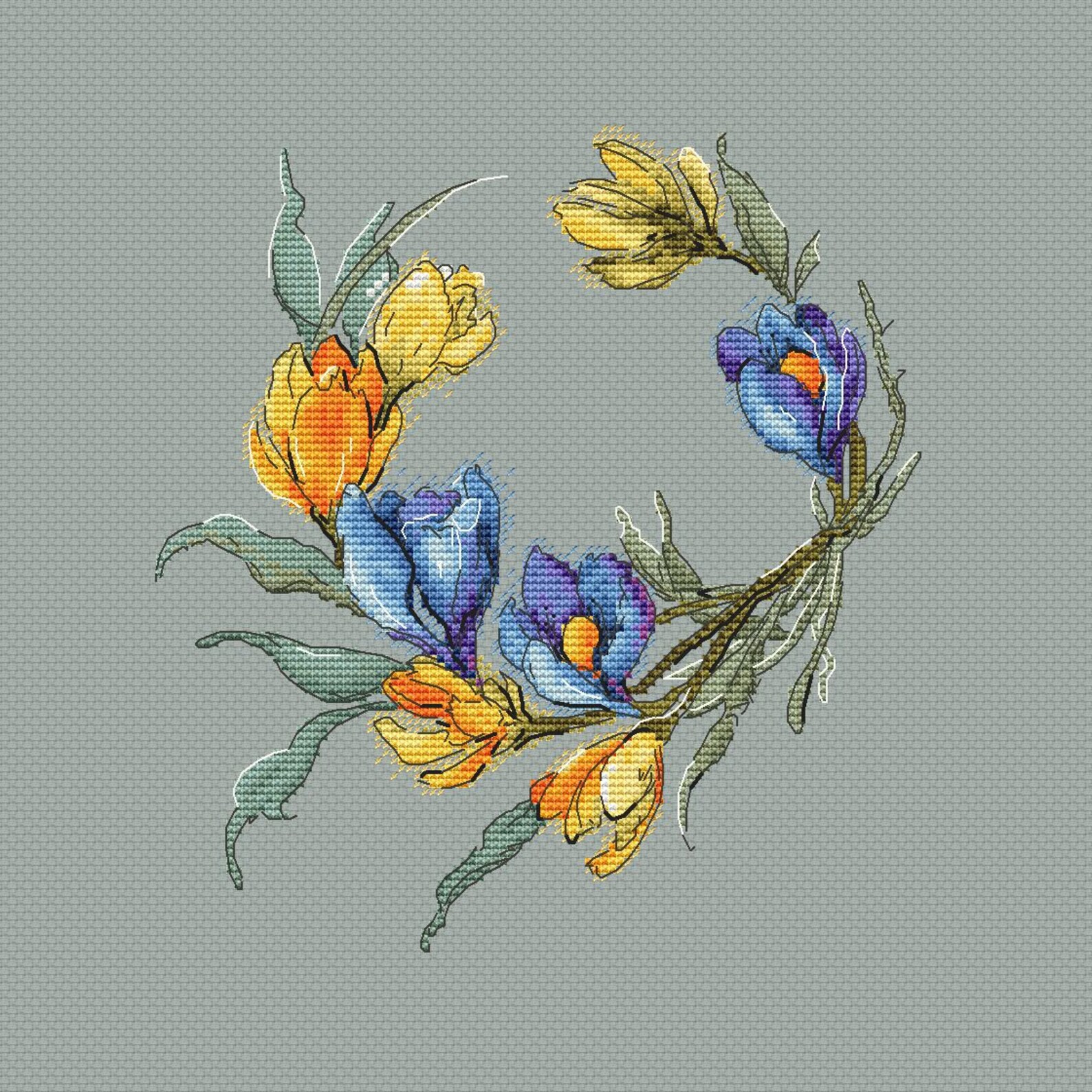 Crocuses Cross Stitch Pattern Flowers Pattern Floral Embroidery Wreath ...