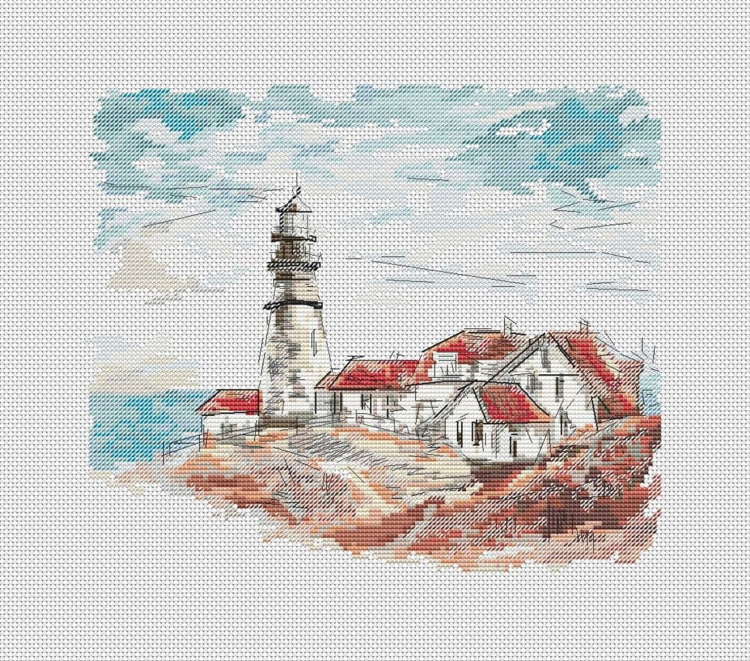 Old Lighthouse Cross Stitch Pattern Landscape Pattern Village PDF ...