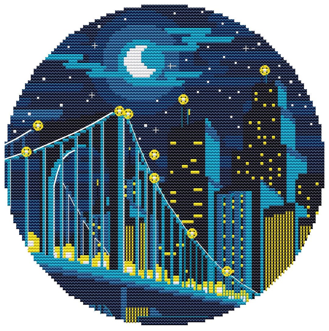 Night City Cross Stitch Pattern Cityscape PDF Pattern Night Embroidery ...