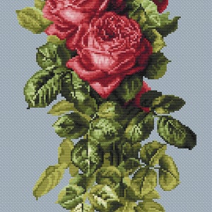 Red Roses Cross Stitch Pattern Floral Pattern Flowers Embroidery Roses Cross Stitch Bouquet ...