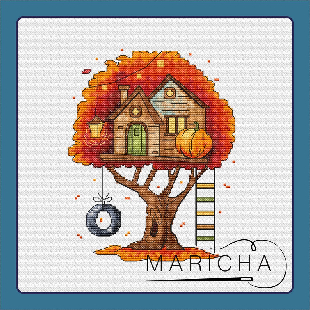 Treehouse Cross Stitch Pattern Autumn Pattern Fall House PDF Pattern ...
