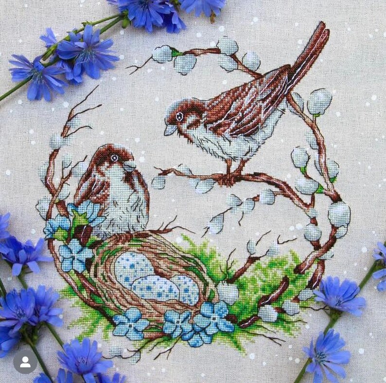 Bird Nest Cross Stitch Pattern Sparrows PDF Pattern Little - Etsy