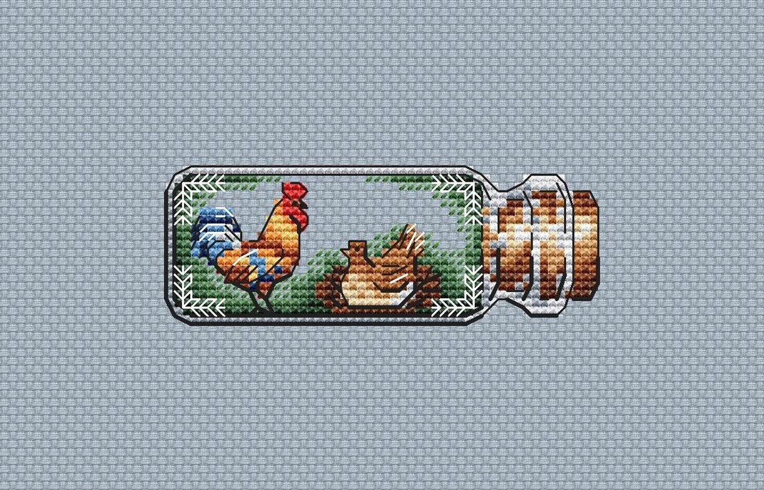 Chickens Cross Stitch Pattern Bottle Pattern Hen PDF Pattern Rooster ...